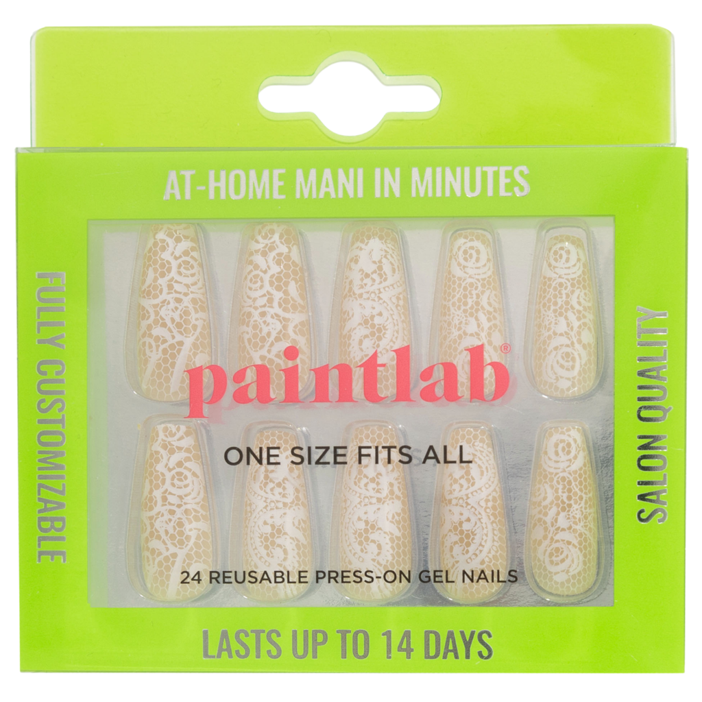 Lace Nails | Beige Lace Coffin Press On Nails | PaintLab